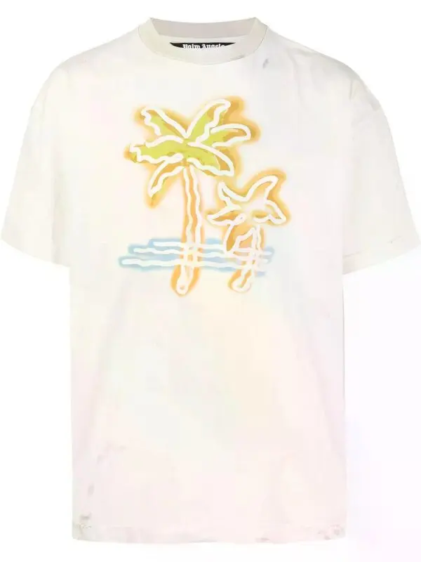 Palm Angels Logo-print Cotton T-shirt - Neutrals