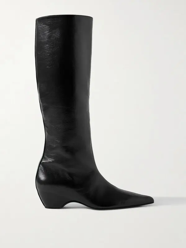 Khaite Sybil Glossed-leather Knee Boots - Black