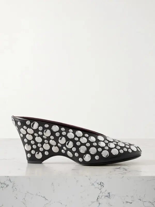 Khaite Cloak Studded Leather Mules - Black