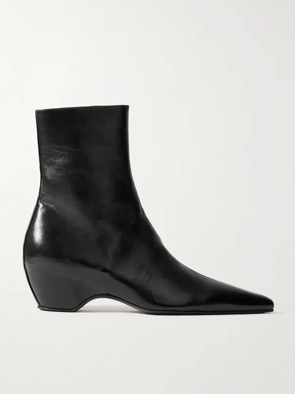 Khaite Sybil Glossed-leather Ankle Boots - Black