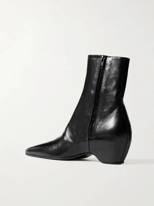 Khaite Sybil Glossed-leather Ankle Boots - Black