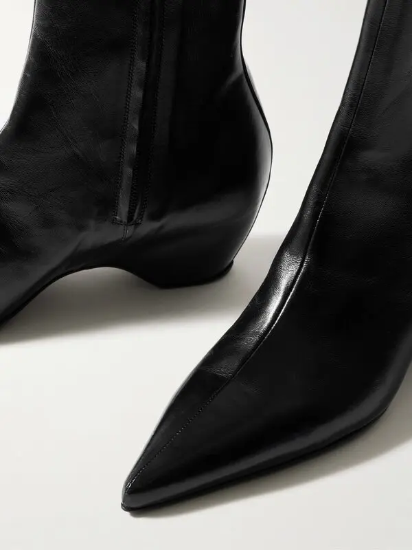 Khaite Sybil Glossed-leather Ankle Boots - Black