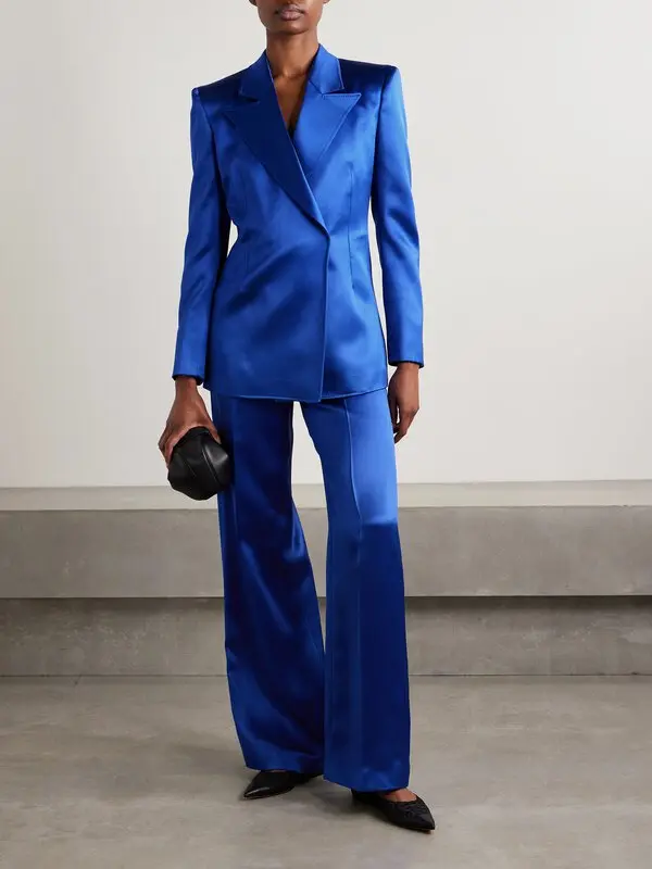 blue satin blazer dress Women's Blazer Dress in Bold Blue Satin with Slit Sleeves and Unique W   Liquorish Online