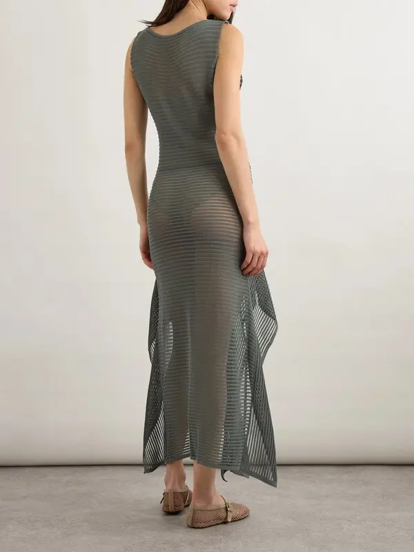 Alaïa Ruffled Open-knit Cotton-blend Midi Dress - Gray