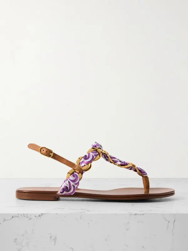 Dolce & Gabbana Leather-trimmed Printed Satin-twill Sandals - Purple