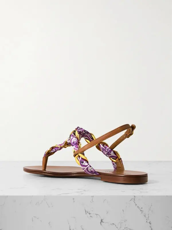Dolce & Gabbana Leather-trimmed Printed Satin-twill Sandals - Purple