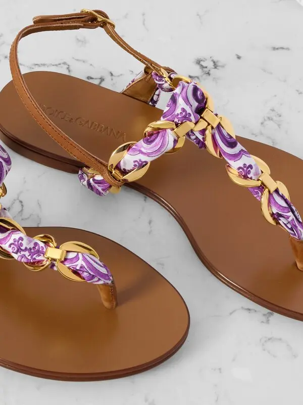 Dolce & Gabbana Leather-trimmed Printed Satin-twill Sandals - Purple