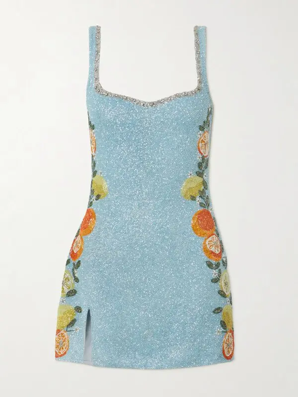 CLIO PEPPIATT Capri Crystal-embellished Beaded Tulle Mini Dress - Blue