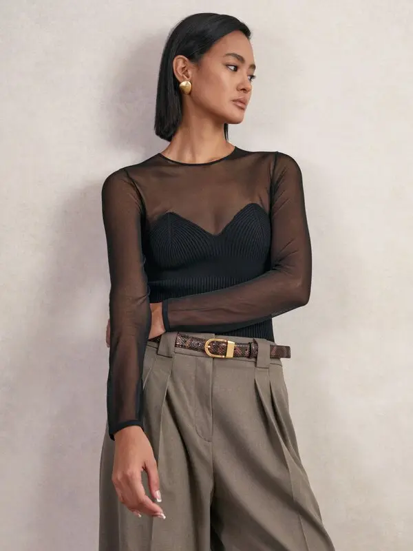 REISS Margot Mesh Knit Top