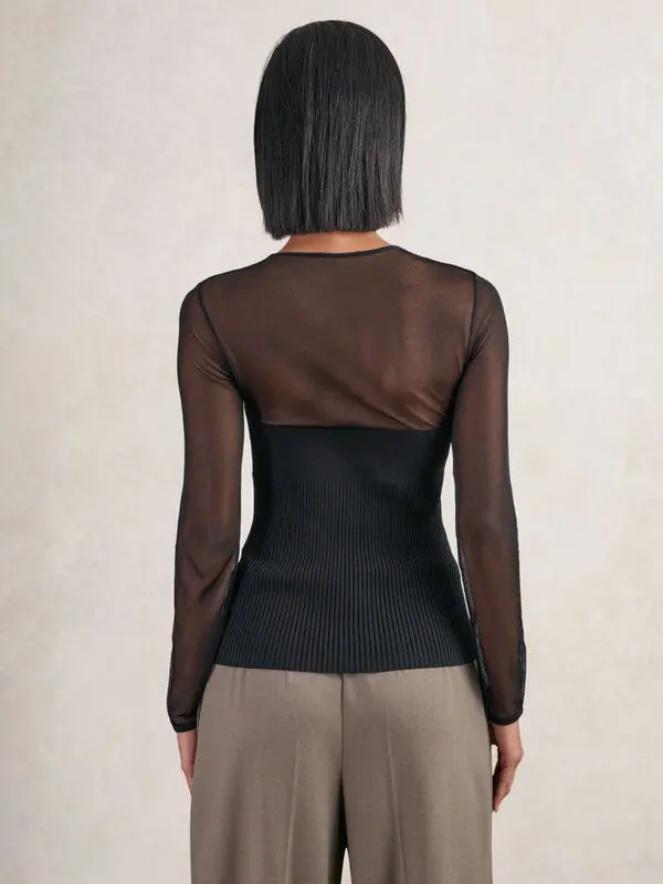 REISS Margot Mesh Knit Top