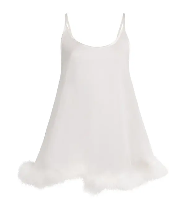 GILDA & PEARL Silk Feather-trim Sheer Diana Babydoll Nightdress - Ivory