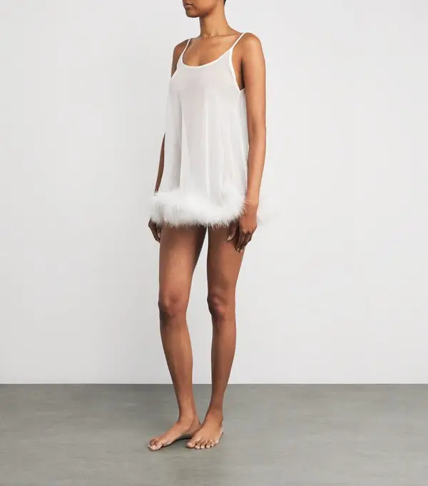 GILDA & PEARL Silk Feather-trim Sheer Diana Babydoll Nightdress - Ivory
