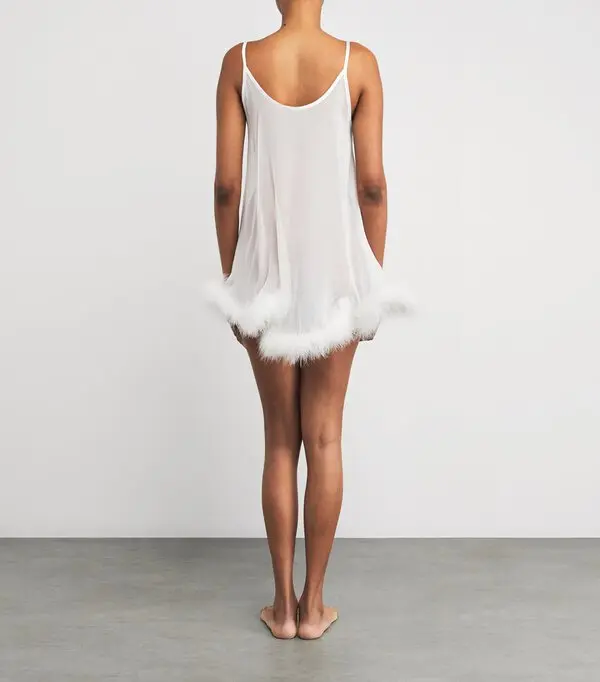 GILDA & PEARL Silk Feather-trim Sheer Diana Babydoll Nightdress - Ivory