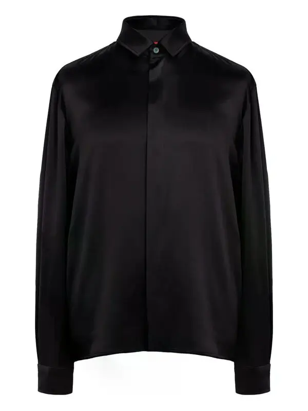 DOMAINE DES ARTISTES Long-sleeved Stretch-silk Shirt - Black