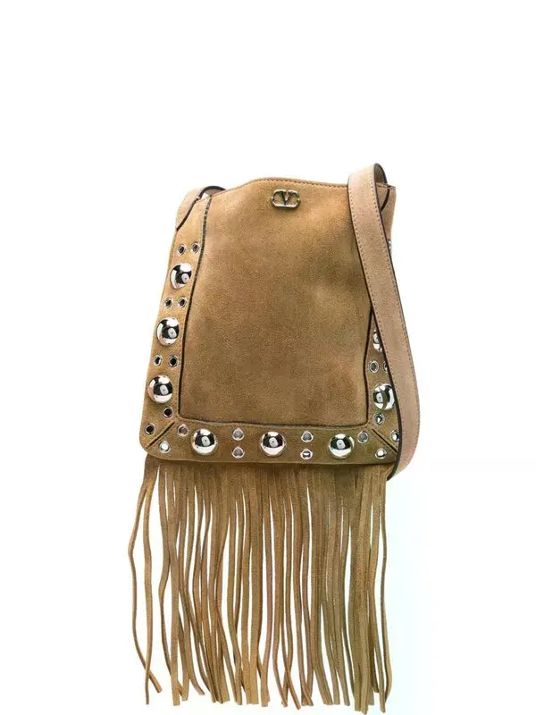 Valentino Garavani Eyelet-embellished Fringe Shoulder Bag - Brown