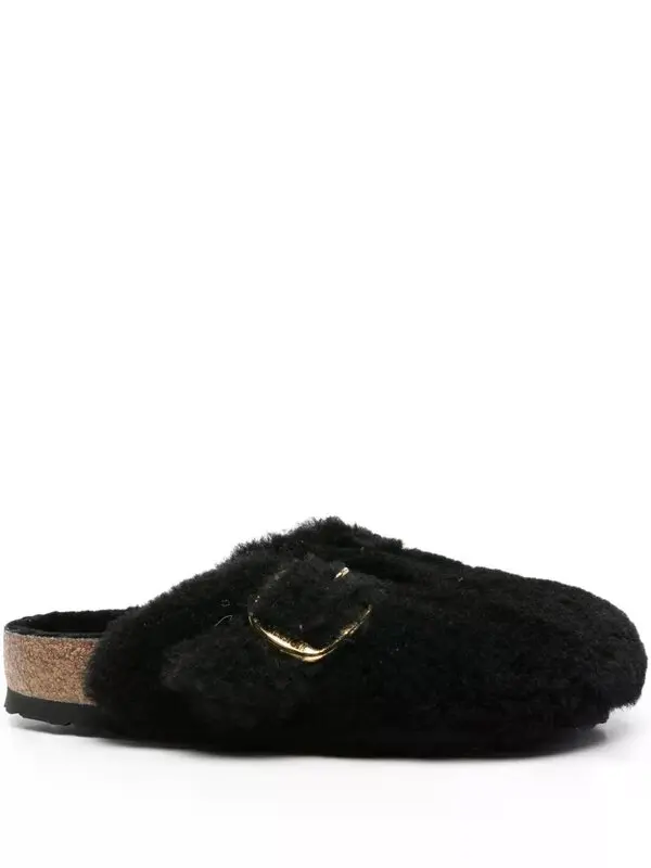BIRKENSTOCK Boston Shearling Buckle Mules - Black