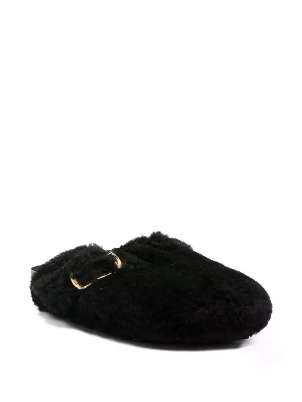 BIRKENSTOCK Boston Shearling Buckle Mules - Black
