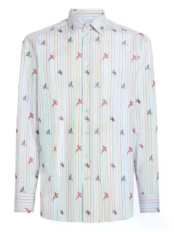 Etro Bird-print Striped Shirt - White