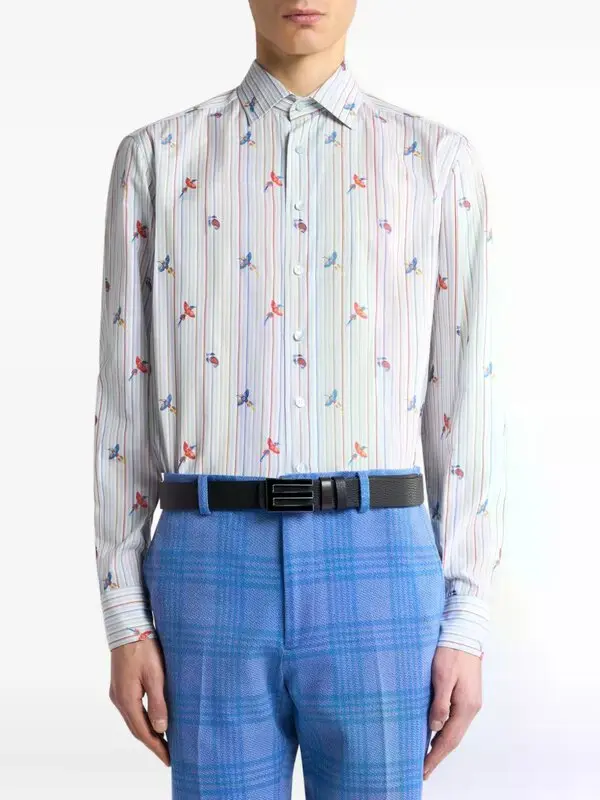 Etro Bird-print Striped Shirt - White