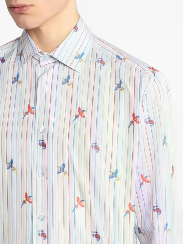 Etro Bird-print Striped Shirt - White