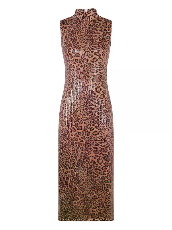 TWINSET Animal Print Sequin Embellished Midi Dress - Brown
