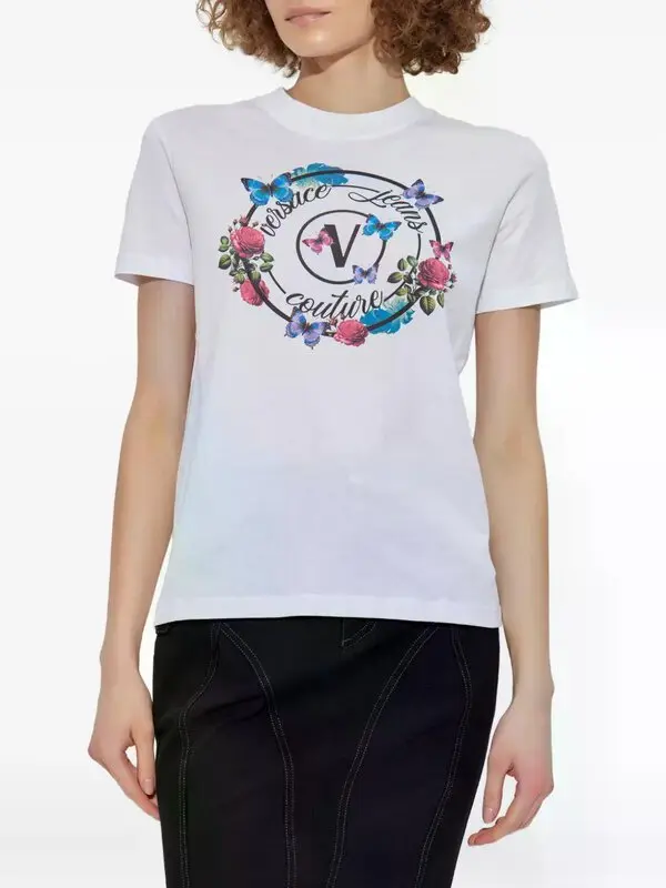 Versace Floral-butterfly Print T-shirt - White