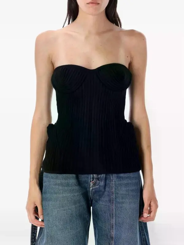 JEAN PAUL GAULTIER Ribbed-knit Bustier Top - Black