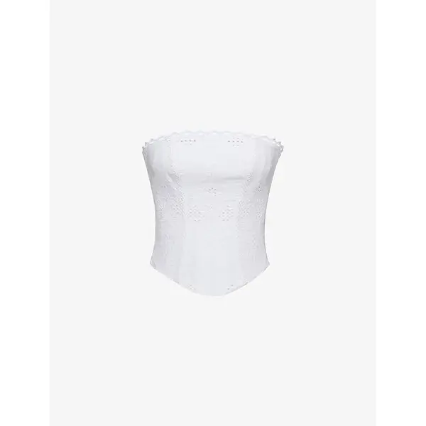 House Of Cb Livie Broderie-texture Cotton Corset Top - White