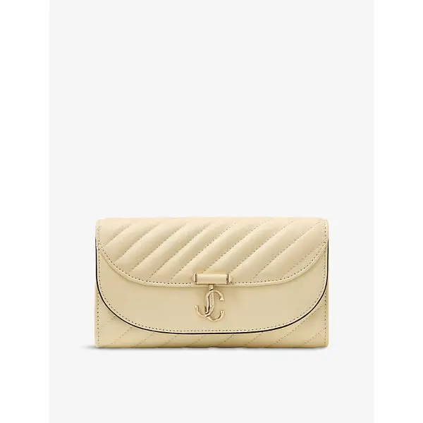 JIMMY CHOO Curve Leather Wallet Chain - Buttermilk/gold