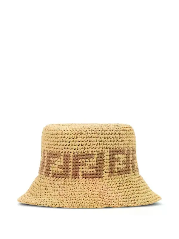 Fendi Raffia Bucket Hat - Neutrals | Editorialist