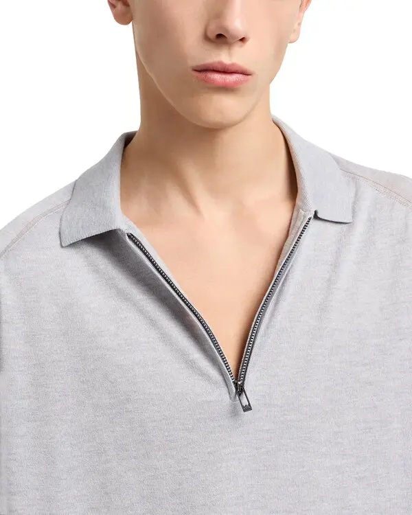 Emporio Armani Regular Fit Zip Knit Polo - Solid Light