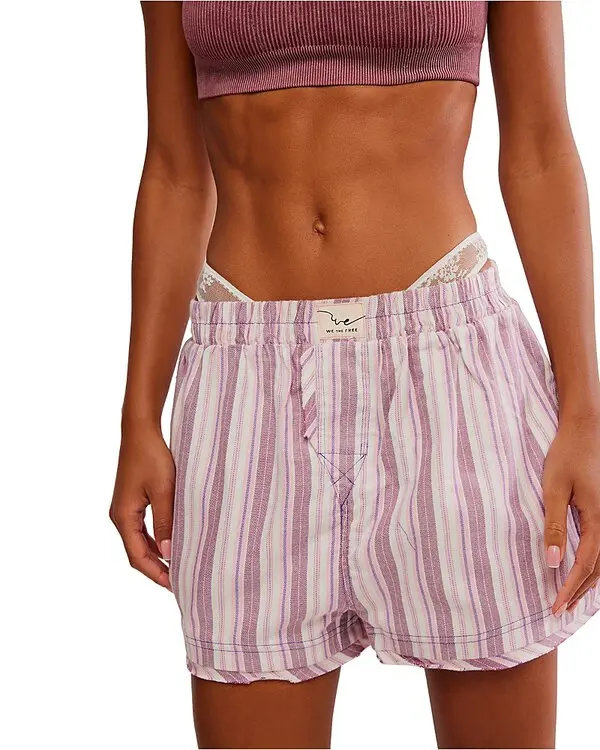 Free People Day To Day Flannel Boxer Shorts - Burgundy Combo