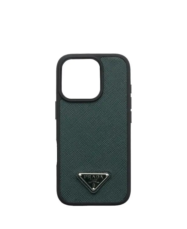 Prada Saffiano Leather Case For Iphone 16 Pro - Emerald Green