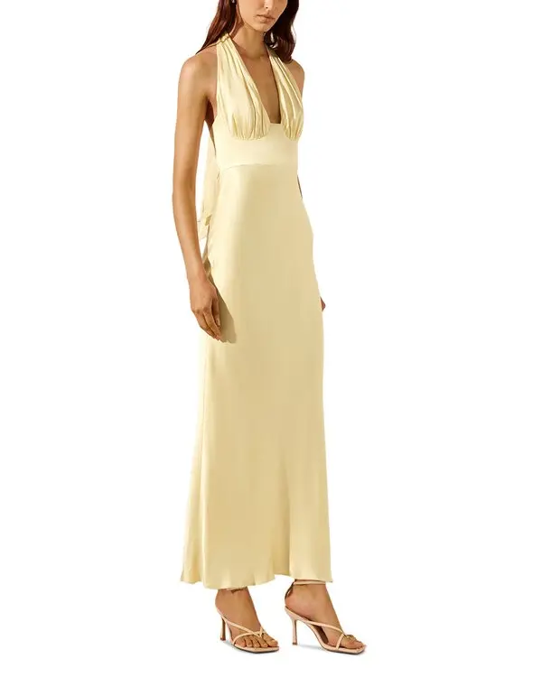 slim fit dress slacks Shona Joy - La Lune Plunged Ruched Halter Maxi Dress