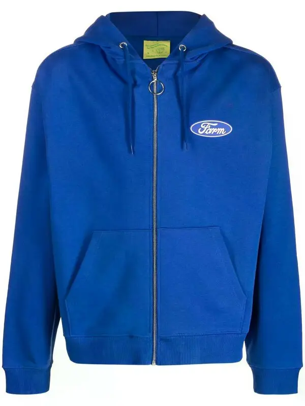 SKY HIGH FARM WORKWEAR Slogan-print Zip-up Hoodie - Blue
