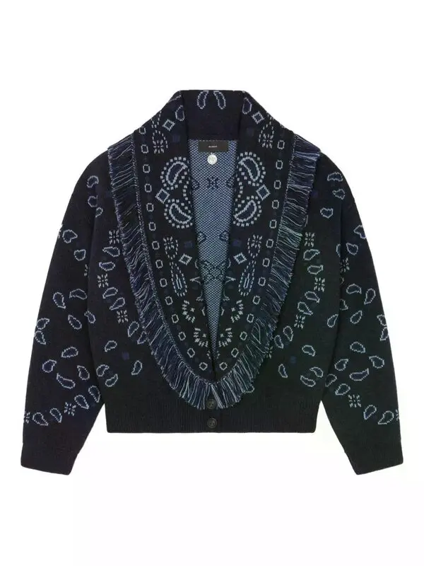 Alanui Bandana-jacquard Fringed Cardigan - Blue