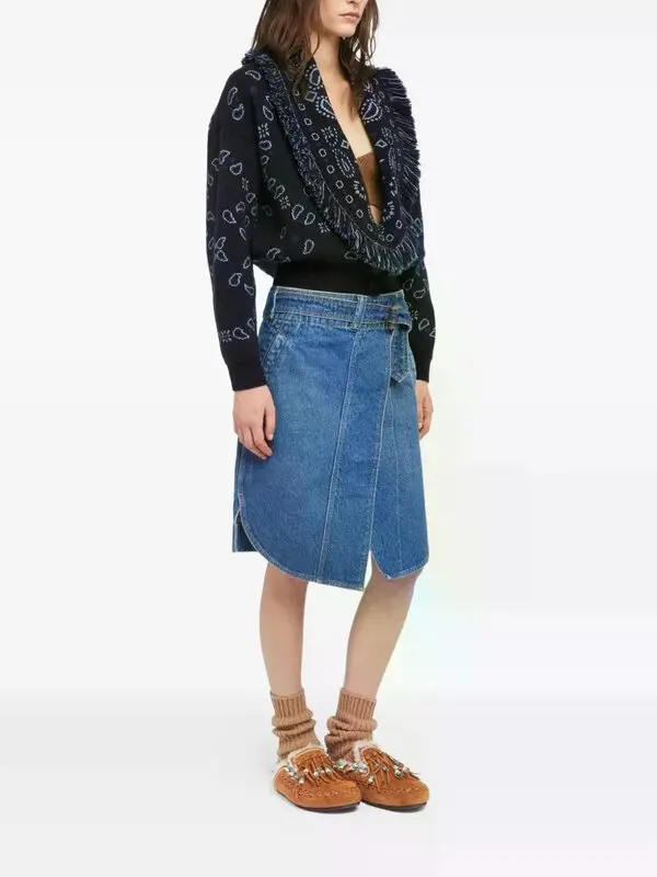 Alanui Bandana-jacquard Fringed Cardigan - Blue