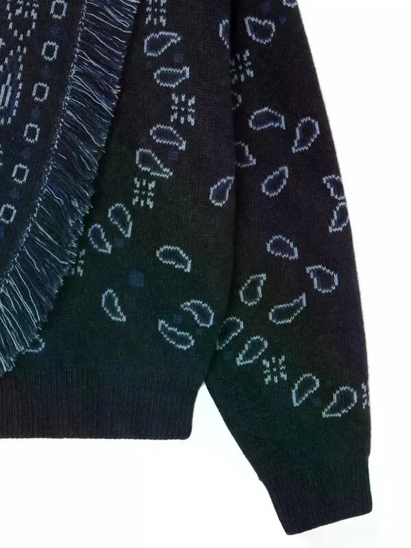Alanui Bandana-jacquard Fringed Cardigan - Blue