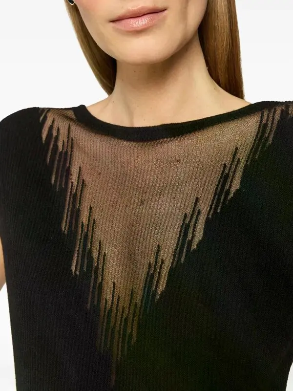 GENNY Sheer-panel Ribbed Top