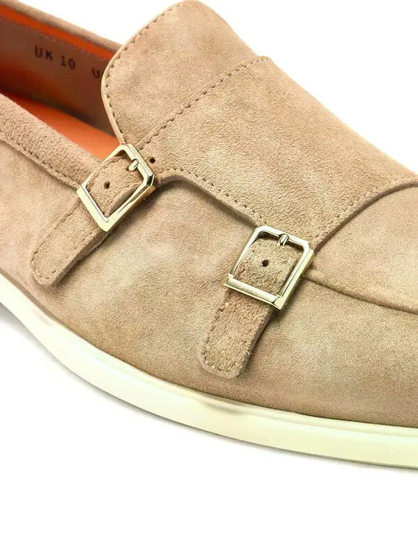 Santoni Double-buckle Suede Monk Shoes - Neutrals