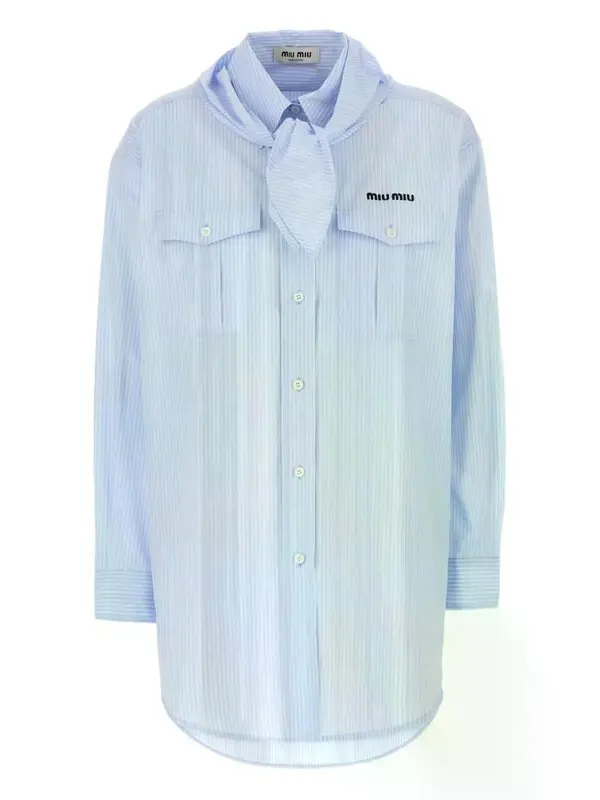 Miu Miu Striped Tie-neck Shirt