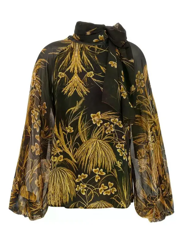 F.R.S FOR RESTLESS SLEEPERS Floral-print Tie-neck Blouse