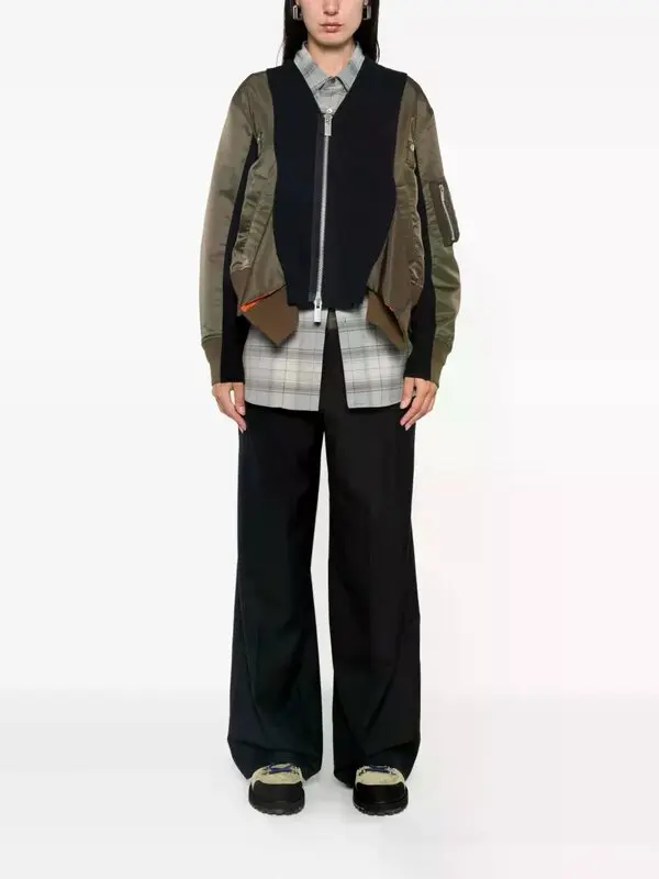 Sacai Knitted-panel Bomber Jacket - Brown