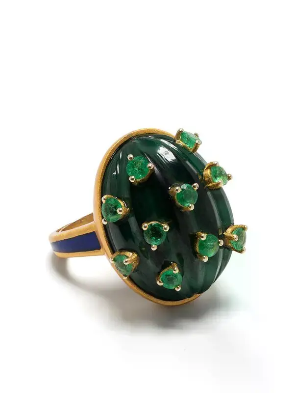 AKANSHA SETHI Cactus Emerald Studded Ring - Gold