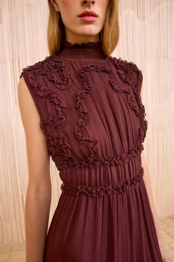 Ulla Johnson Silk Smocked Gown - Mahogany