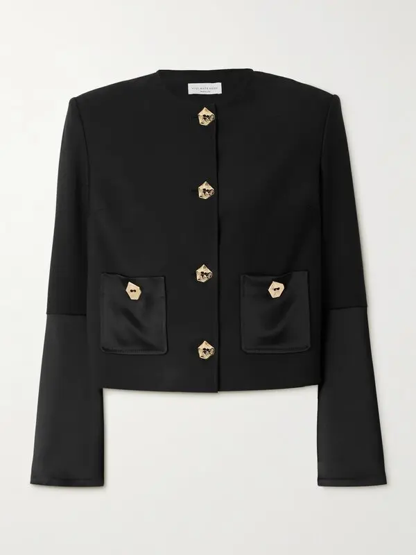VIOLANTE NESSI Kelly Satin-paneled Wool-blend Crepe Jacket - Black