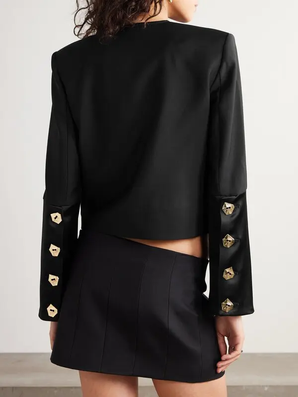 VIOLANTE NESSI Kelly Cropped Wool-blend Crepe And Satin Jacket