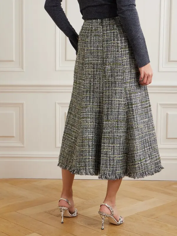 Erdem Frayed Tweed Midi Skirt