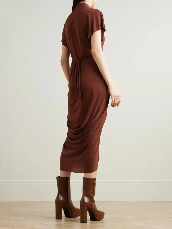 Rick Owens Asymmetric Gathered Wrap-effect Jersey Midi Dress