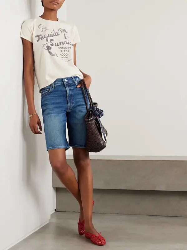 MOTHER The Undercover Bermuda Distressed Denim Shorts